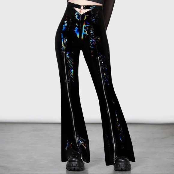 Killstar | Pants & Jumpsuits | Killstar Pu Black Holographic Rainbow ...